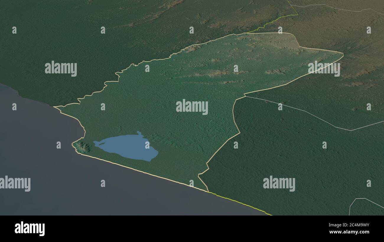 Zoom in on Grand Cape Mount (county of Liberia) outlined. Oblique ...