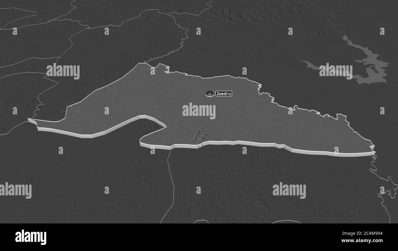Zoom in on Grand Gedeh (county of Liberia) extruded. Oblique ...
