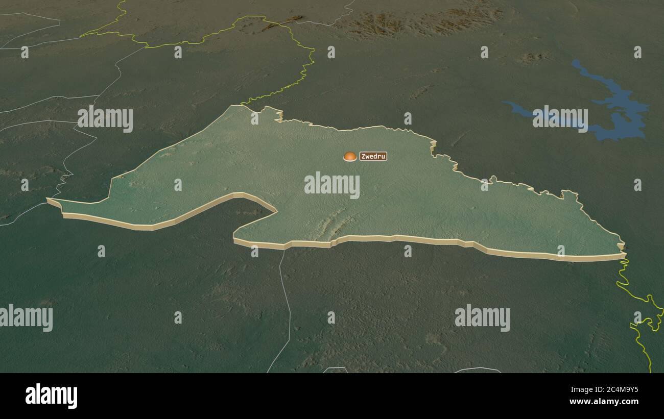 Zoom in on Grand Gedeh (county of Liberia) extruded. Oblique ...