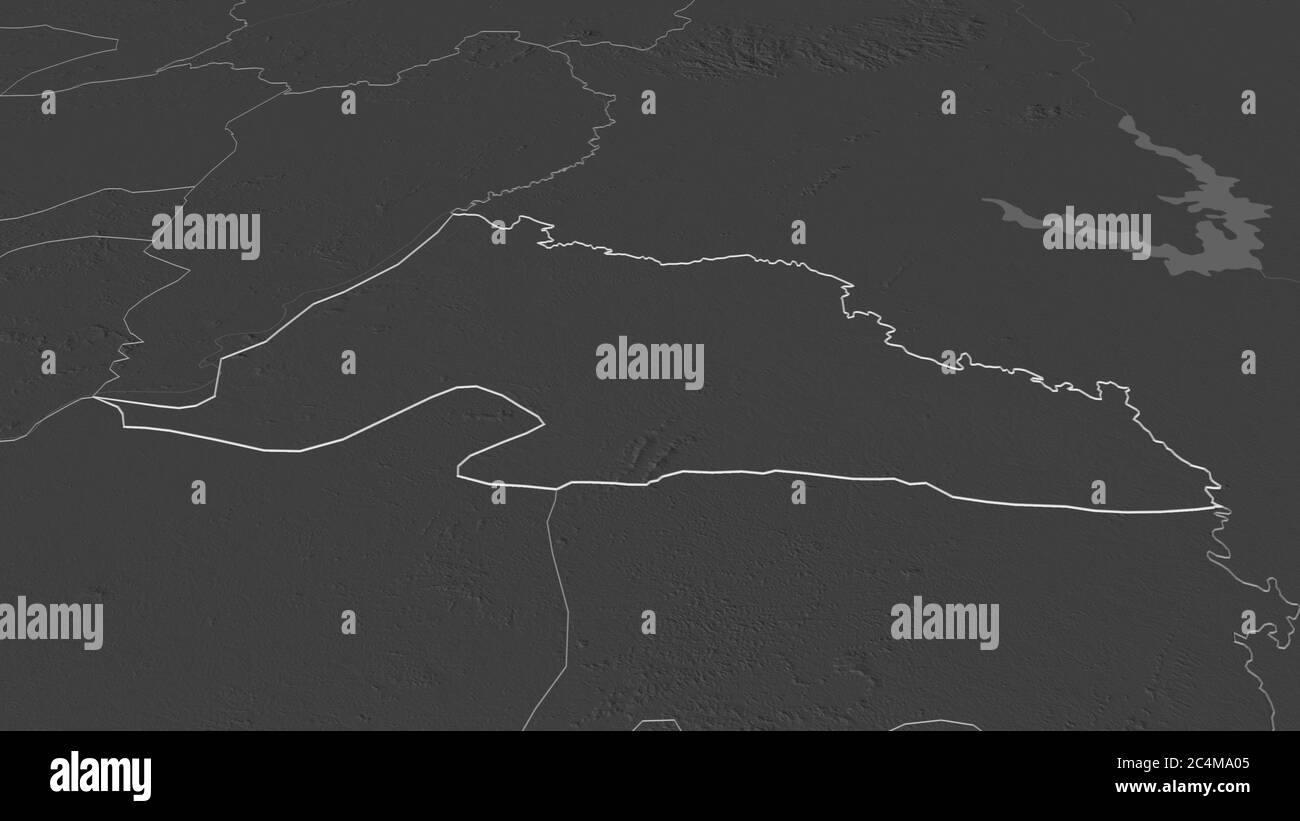 Zoom in on Grand Gedeh (county of Liberia) outlined. Oblique ...