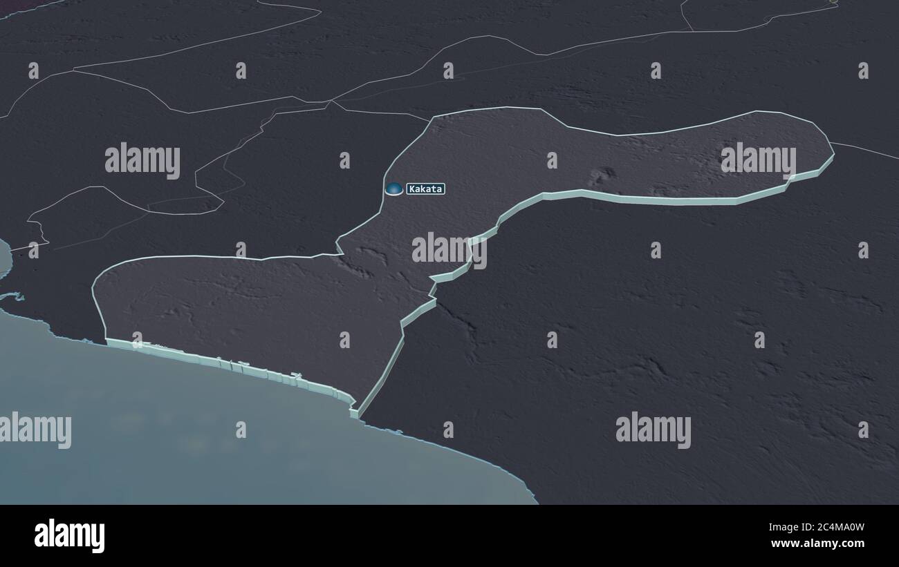 Zoom in on Margibi (county of Liberia) extruded. Oblique perspective ...