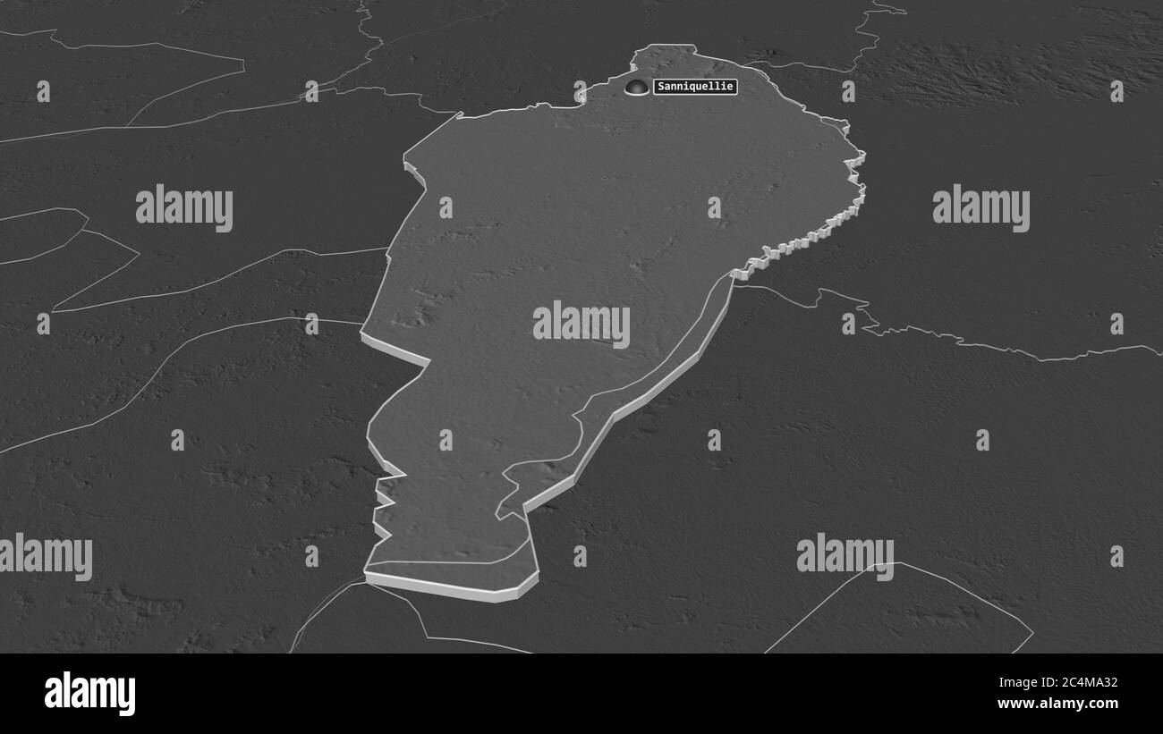 Zoom in on Nimba (county of Liberia) extruded. Oblique perspective ...