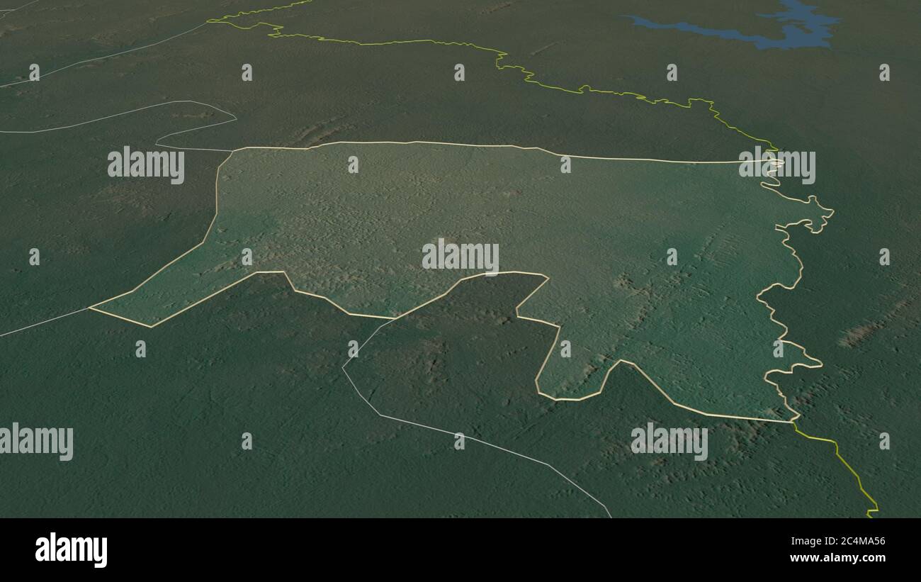 Zoom in on River Gee (county of Liberia) outlined. Oblique perspective ...
