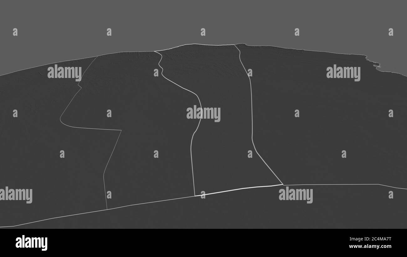 Zoom in on Al Jabal al Akhdar (district of Libya) outlined. Oblique ...
