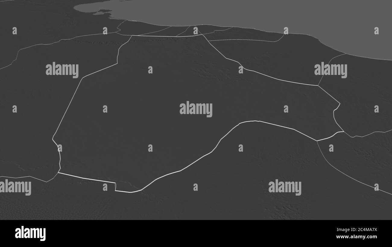 Zoom in on Al Jabal al Gharbi (district of Libya) outlined. Oblique ...