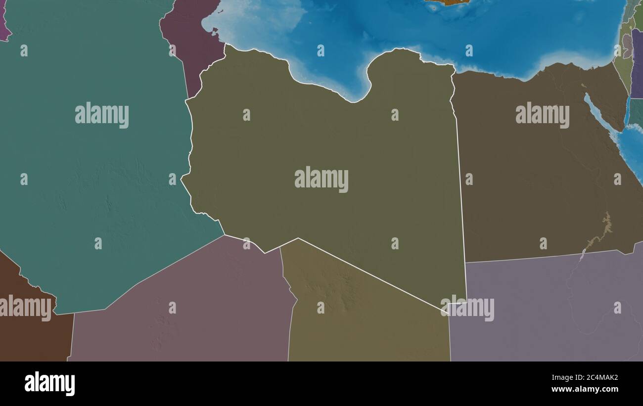 Outlined shape of the Libya area. Colored and bumped map of the ...