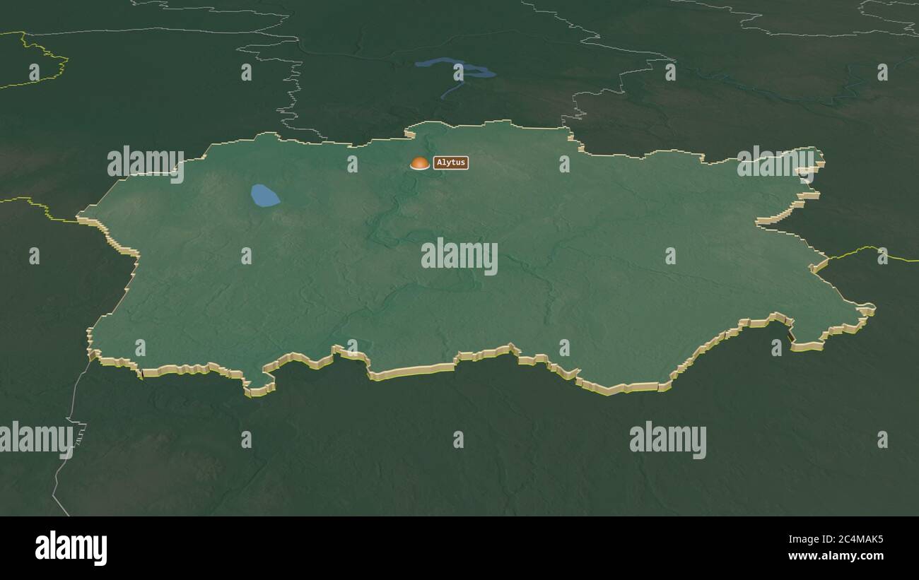 Zoom in on Alytaus (county of Lithuania) extruded. Oblique perspective ...