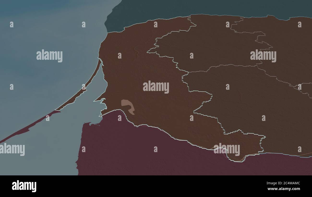 Zoom in on Klaipedos (county of Lithuania) outlined. Oblique ...