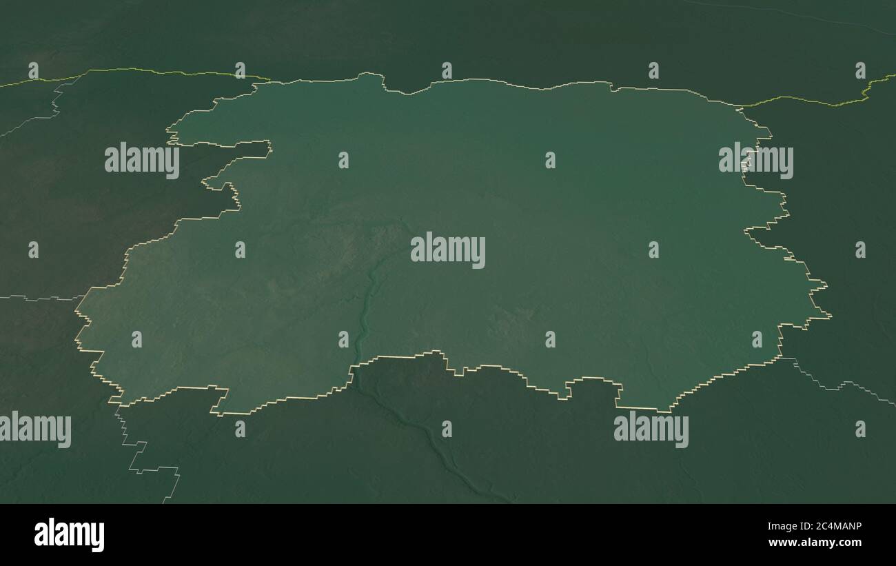 Zoom in on Šiauliai (county of Lithuania) outlined. Oblique perspective ...