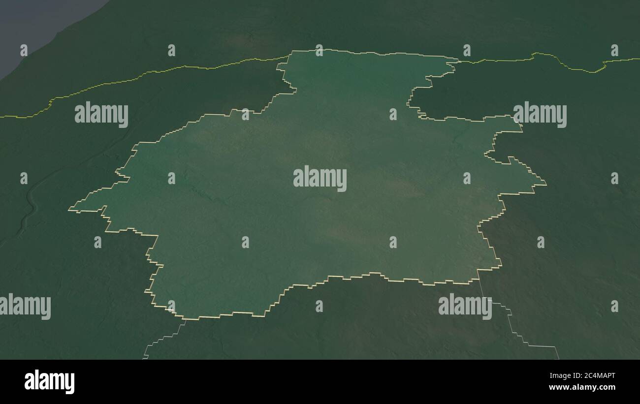 Zoom in on Telšiai (county of Lithuania) outlined. Oblique perspective ...