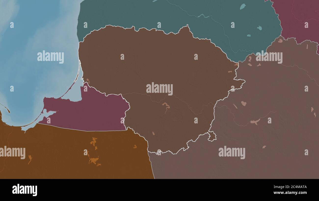 Outlined shape of the Lithuania area. Colored and bumped map of the ...
