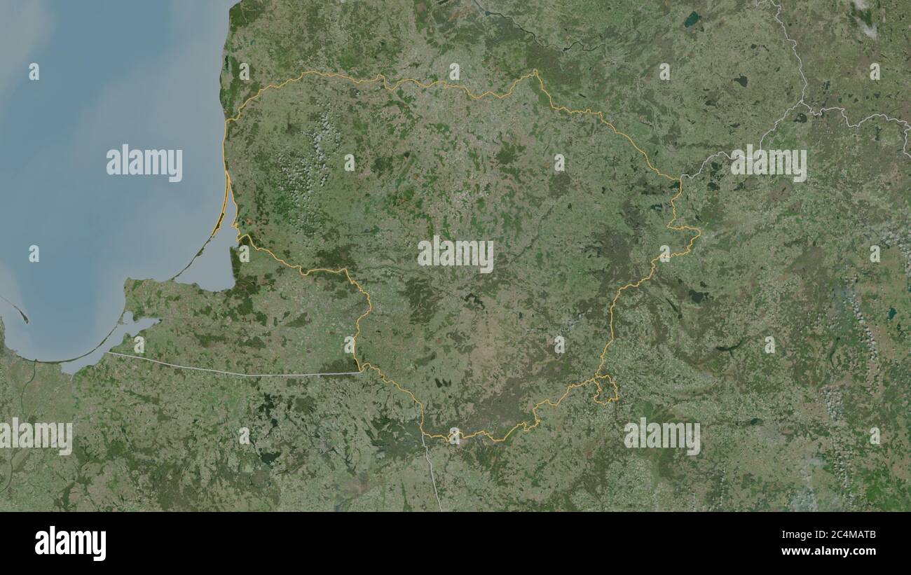 Outlined shape of the Lithuania area. Satellite imagery. 3D rendering ...
