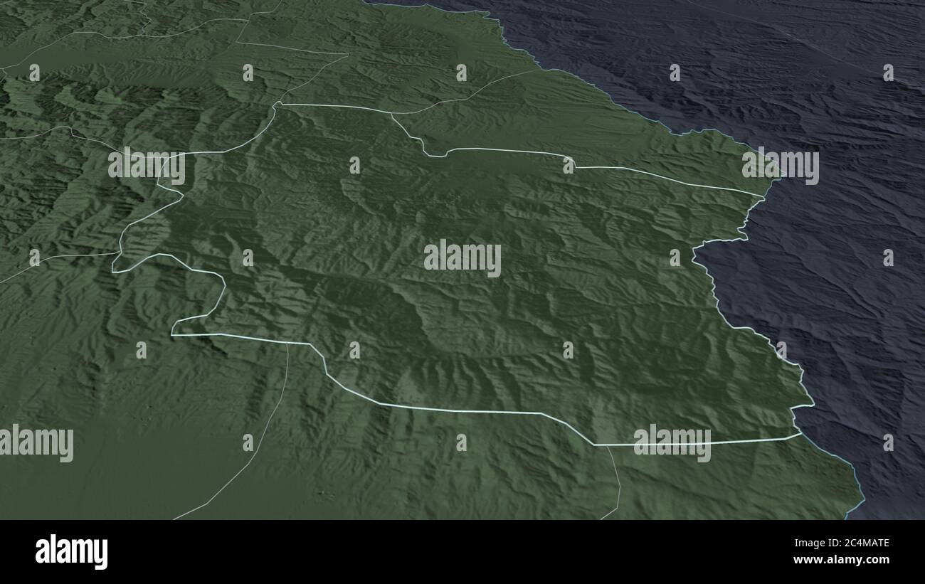 Zoom in on Berovo (municipality of Macedonia) outlined. Oblique ...