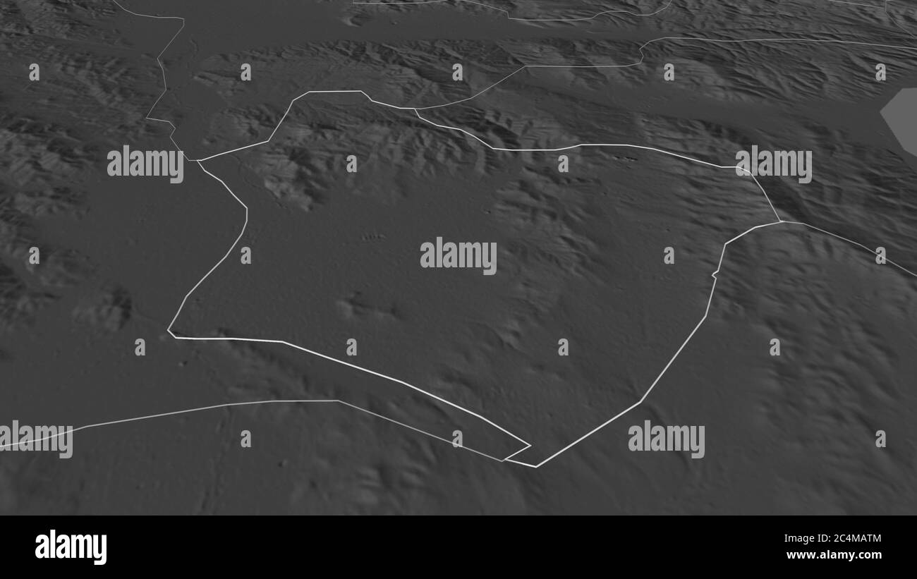 Zoom in on Bogdanci (municipality of Macedonia) outlined. Oblique ...