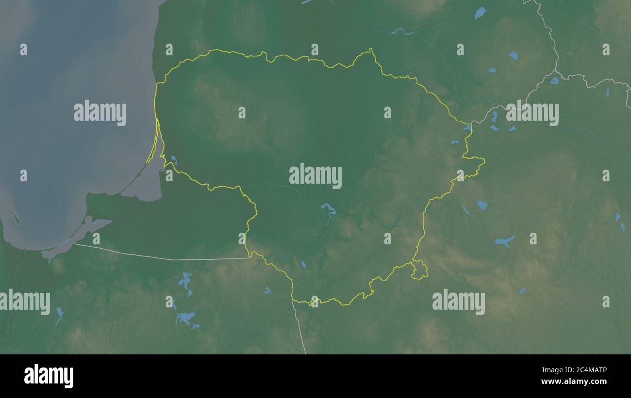 Outlined shape of the Lithuania area. Topographic relief map with ...