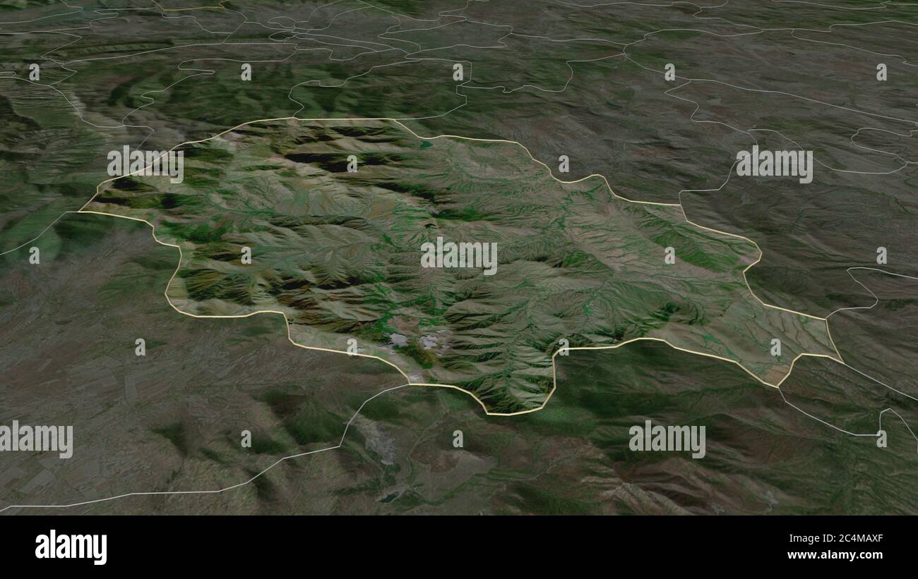Zoom in on Čaška (municipality of Macedonia) outlined. Oblique ...