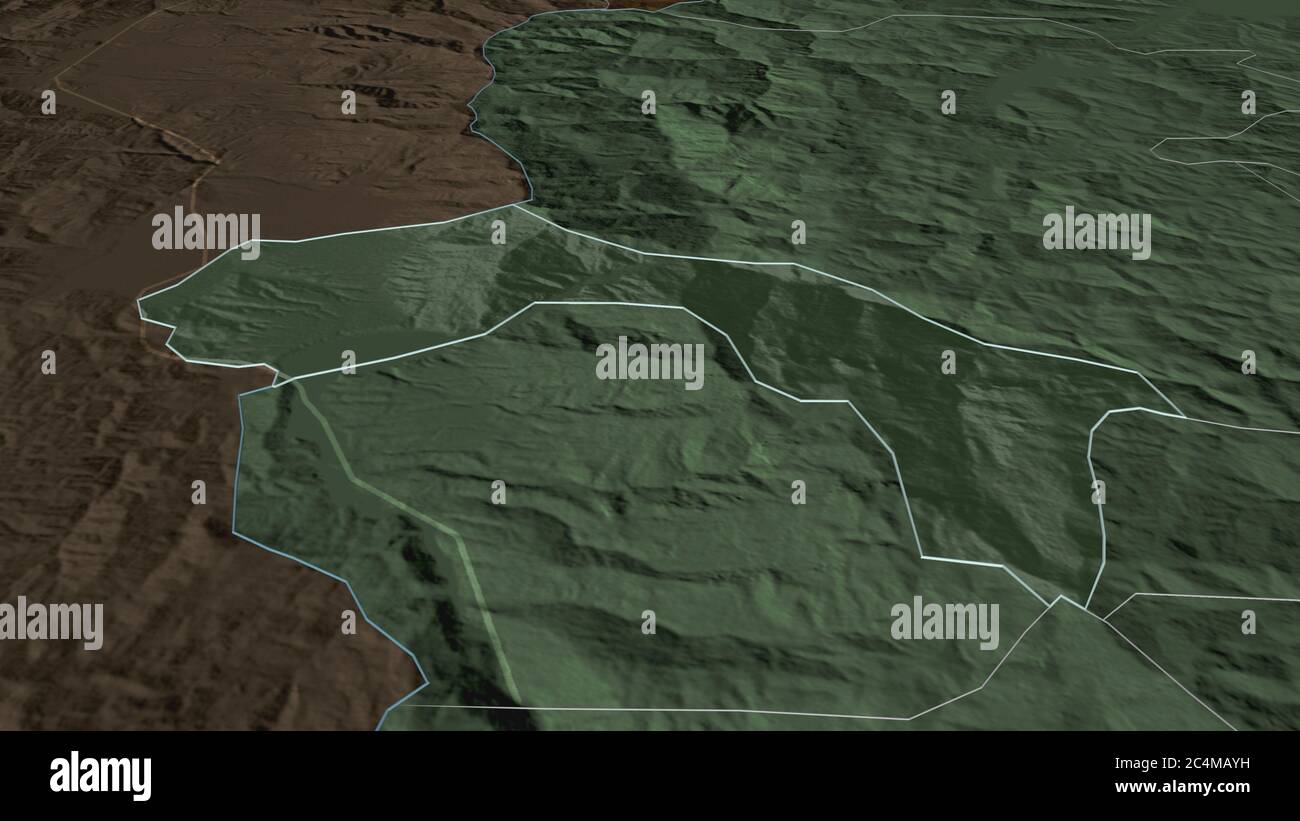 Zoom in on Debar (municipality of Macedonia) outlined. Oblique ...
