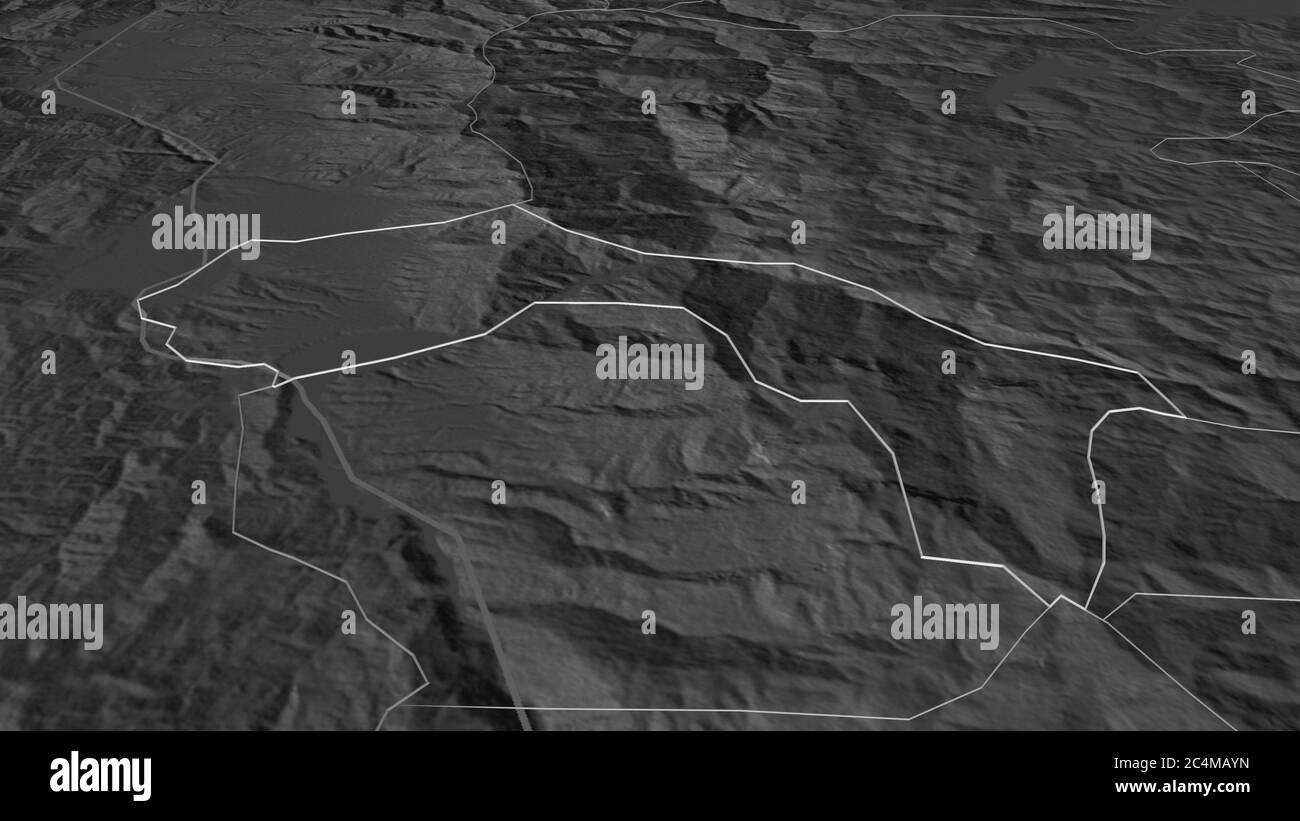 Zoom in on Debar (municipality of Macedonia) outlined. Oblique ...