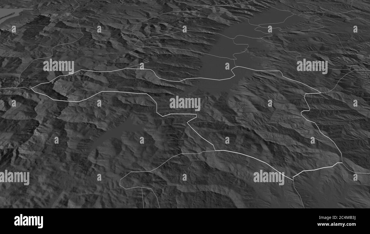 Zoom in on Gostivar (municipality of Macedonia) outlined. Oblique ...