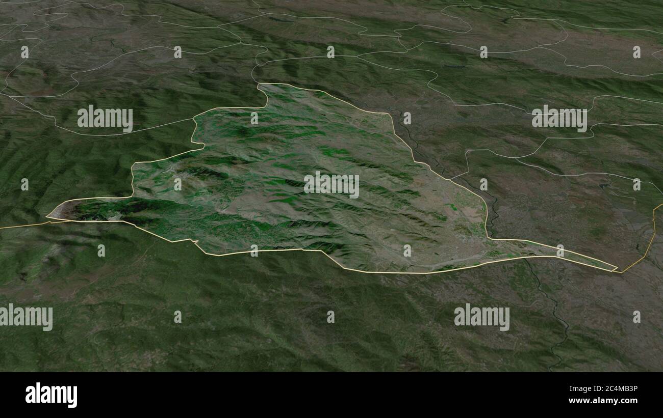 Zoom in on Gevgelija (municipality of Macedonia) outlined. Oblique ...