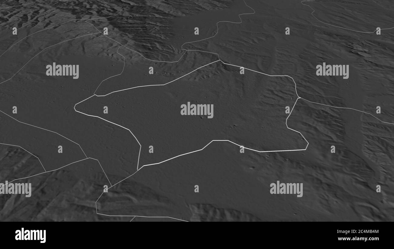 Zoom in on Ilinden (municipality of Macedonia) outlined. Oblique ...