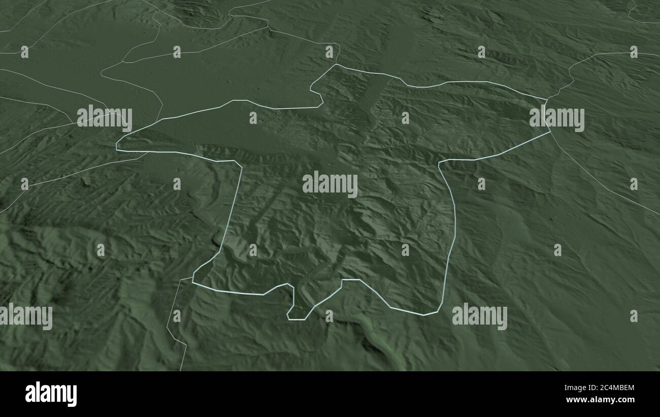 Zoom in on Petrovec (municipality of Macedonia) outlined. Oblique ...