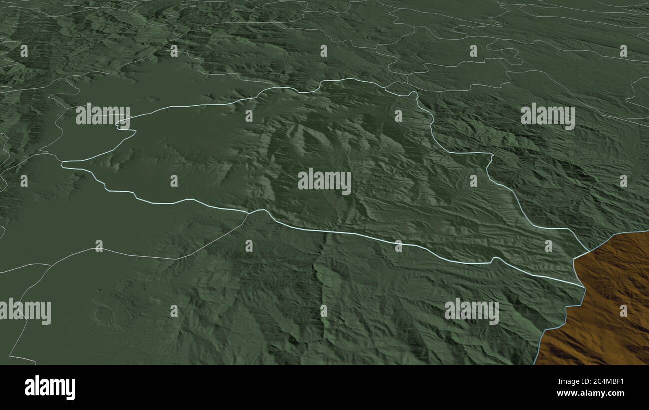Zoom in on Prilep (municipality of Macedonia) outlined. Oblique ...