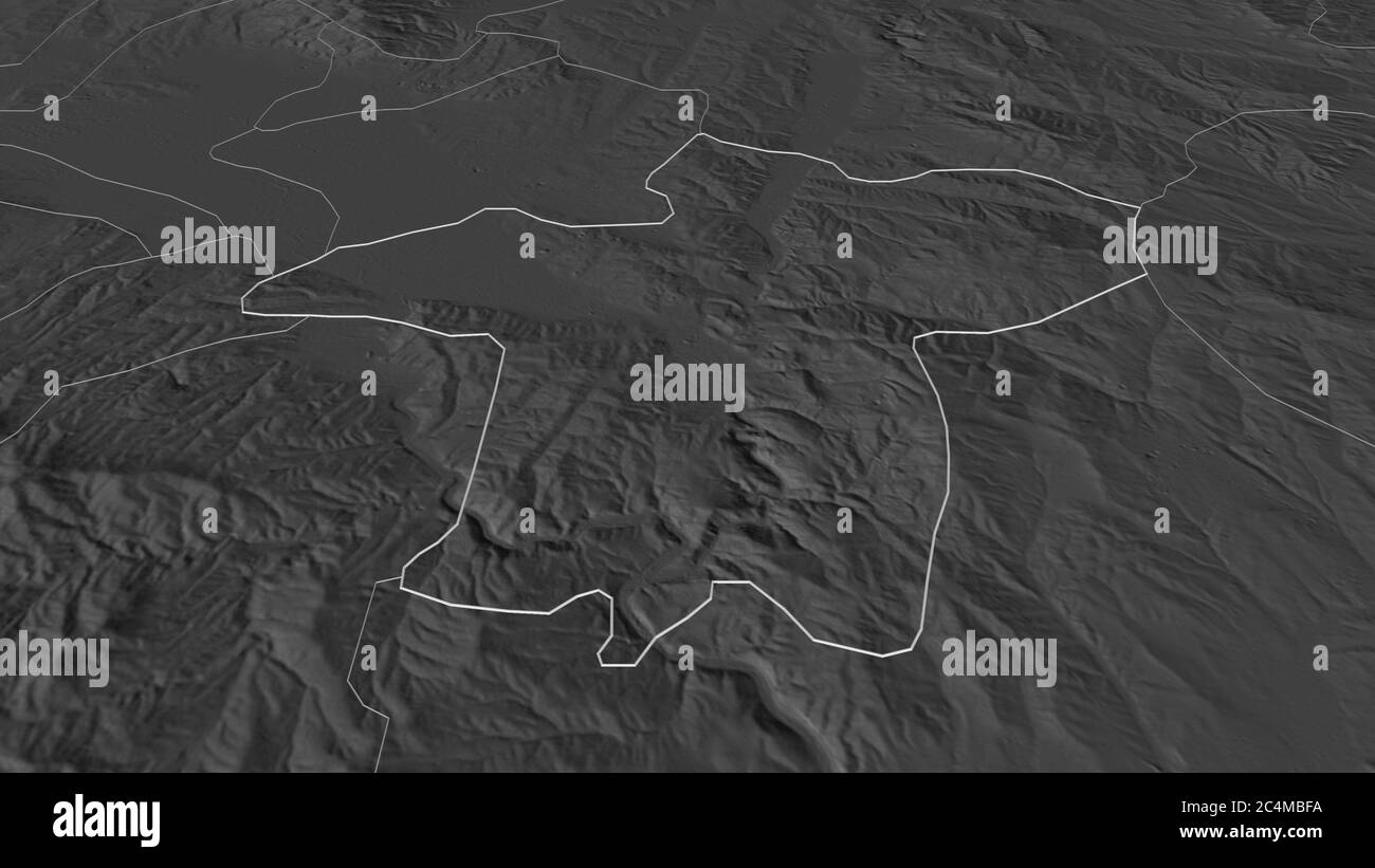 Zoom in on Petrovec (municipality of Macedonia) outlined. Oblique ...