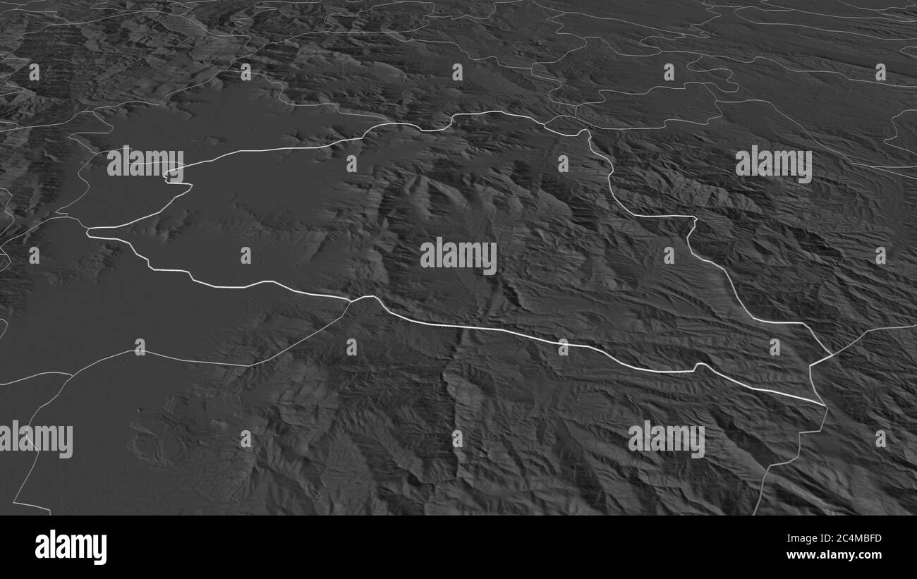 Zoom in on Prilep (municipality of Macedonia) outlined. Oblique ...