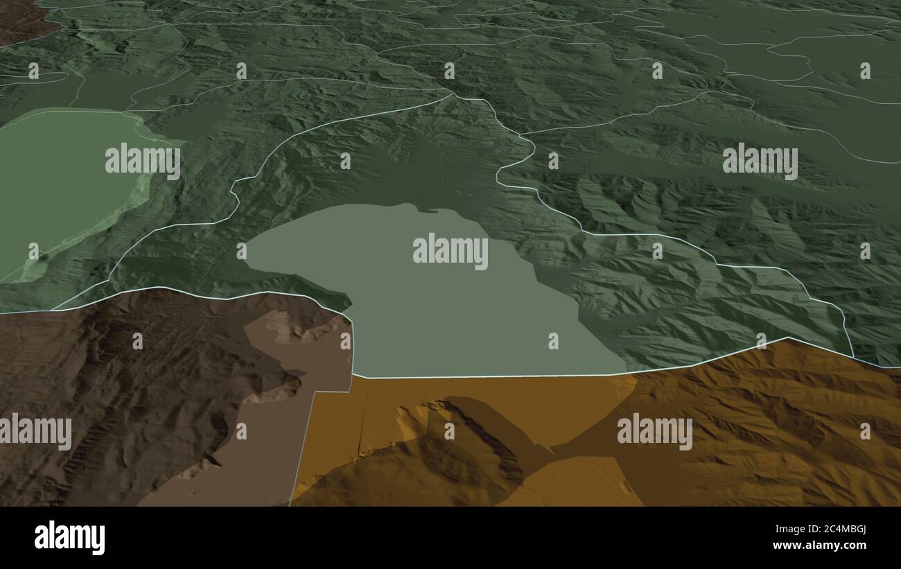 Zoom in on Resen (municipality of Macedonia) outlined. Oblique ...