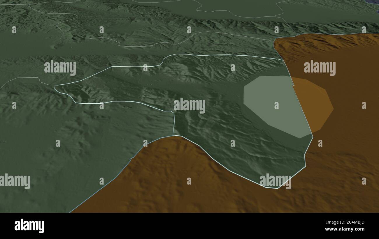Zoom in on Star Dojran (municipality of Macedonia) outlined. Oblique ...