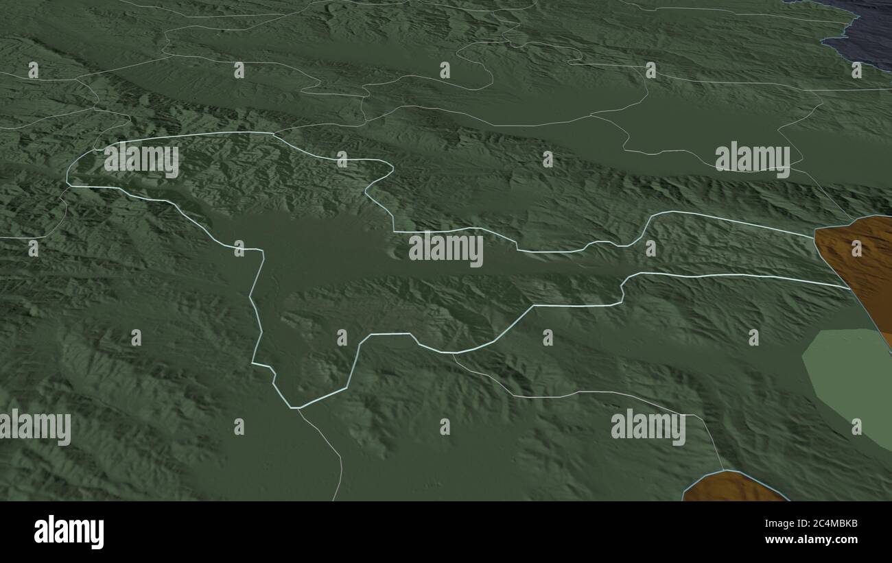 Zoom in on Valandovo (municipality of Macedonia) outlined. Oblique ...