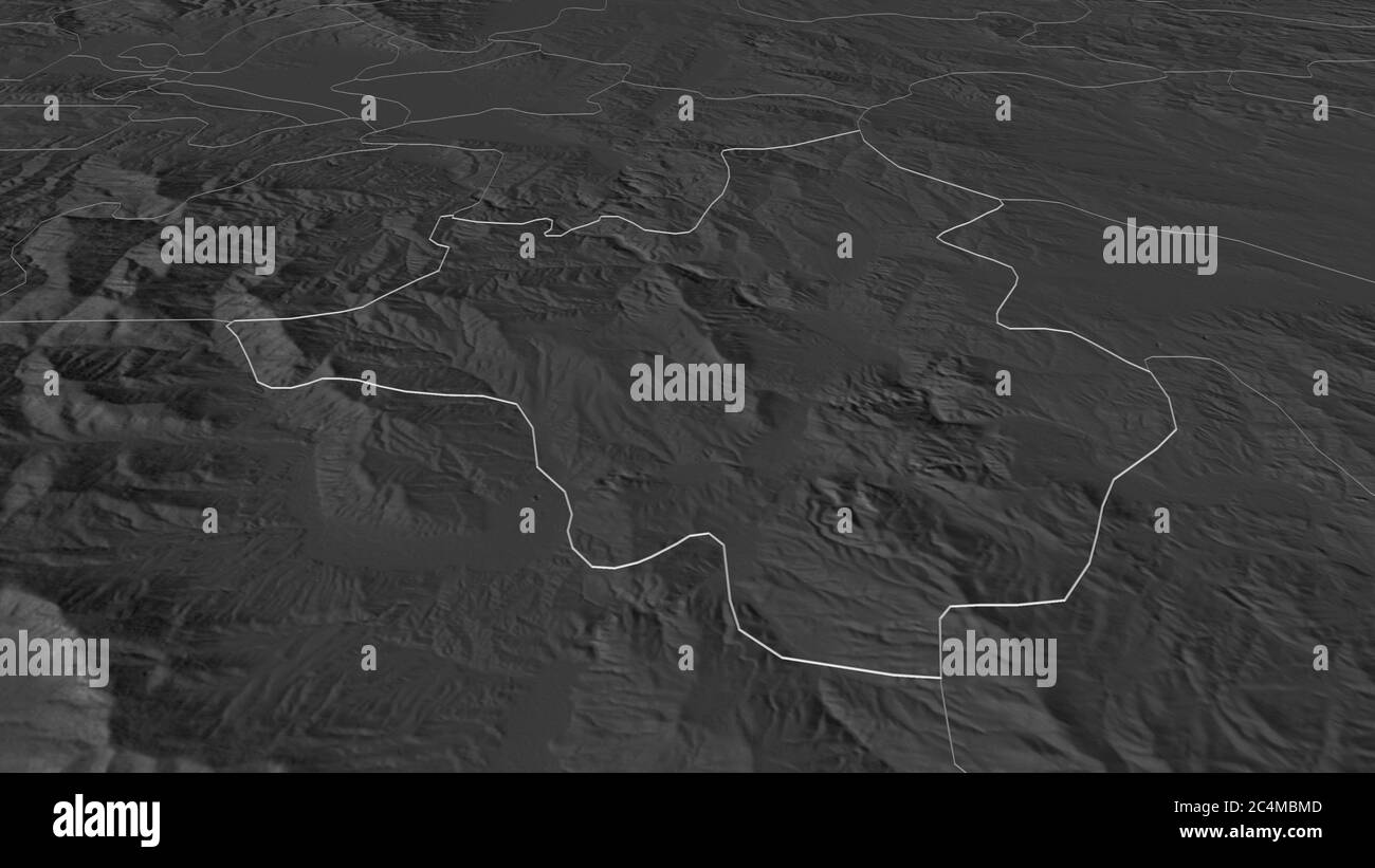 Zoom in on Veles (municipality of Macedonia) outlined. Oblique ...