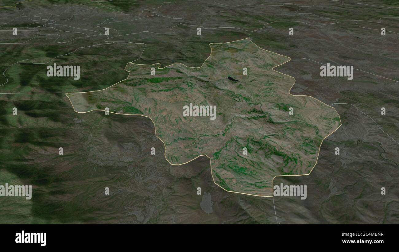 Zoom in on Veles (municipality of Macedonia) outlined. Oblique ...