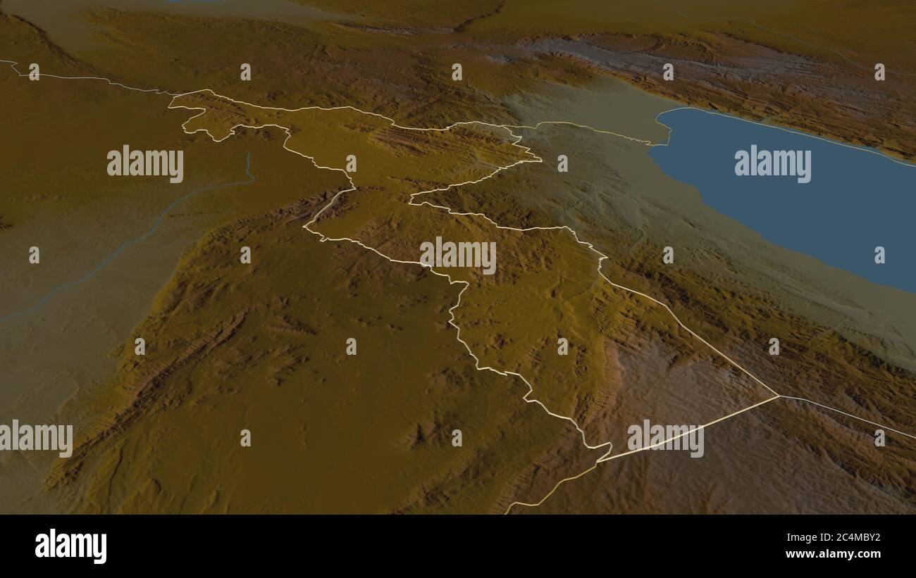 Zoom in on Chitipa (district of Malawi) outlined. Oblique perspective ...