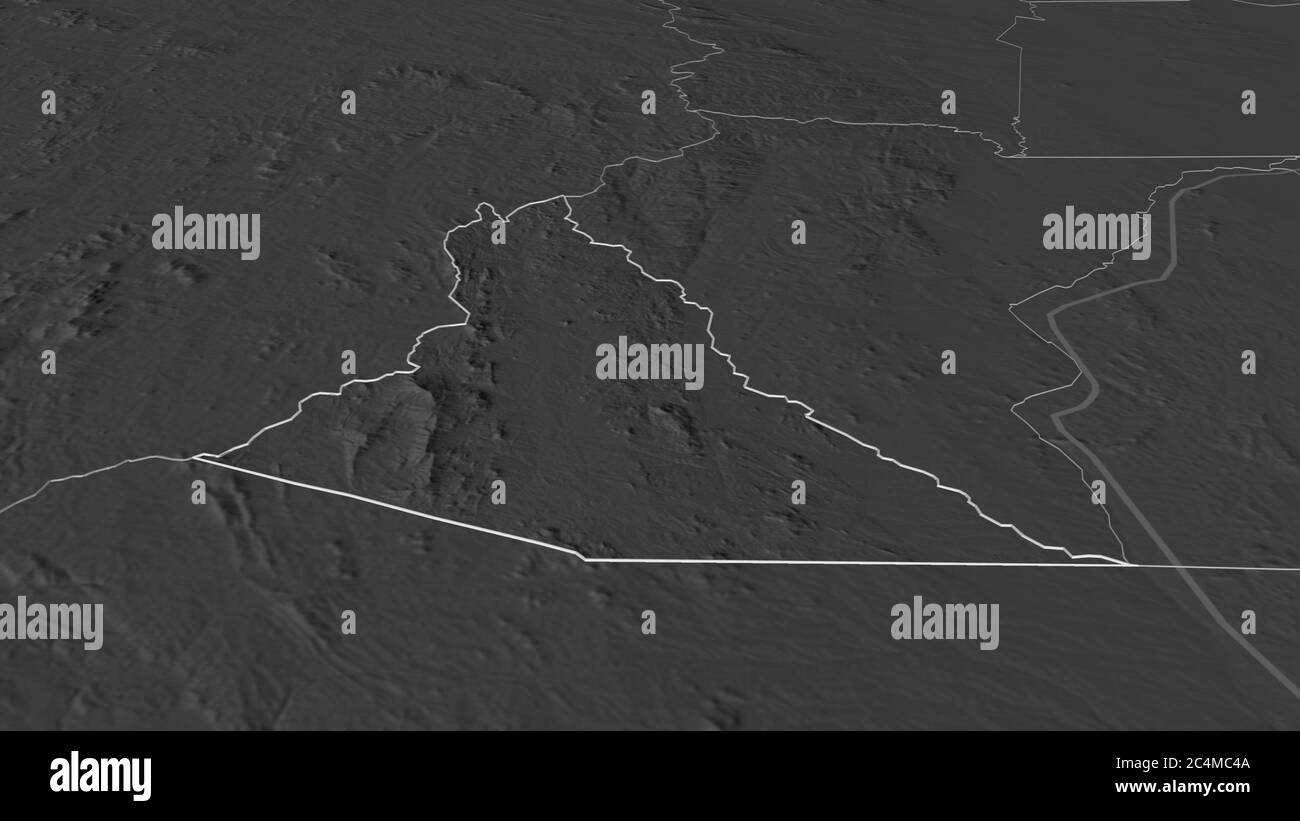Zoom in on Mwanza (district of Malawi) outlined. Oblique perspective ...