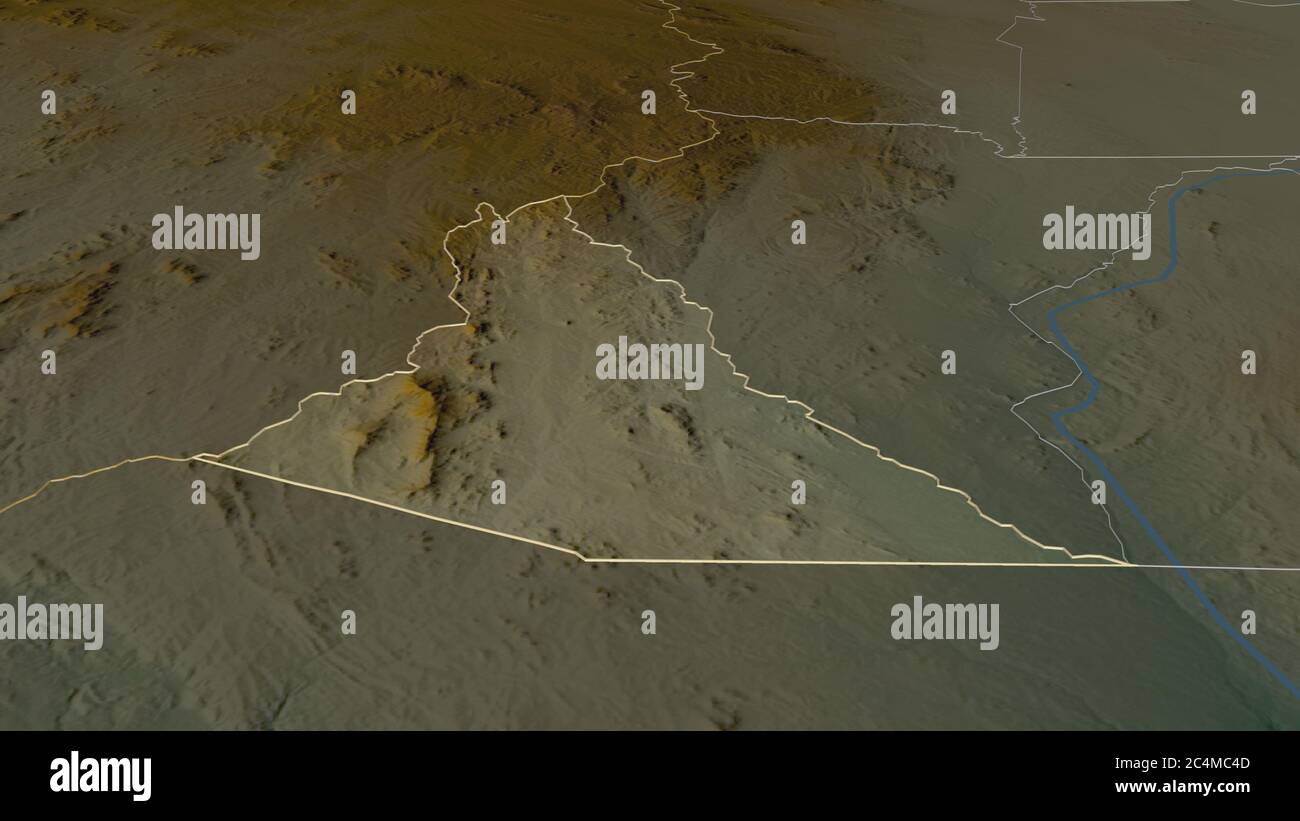 Zoom in on Mwanza (district of Malawi) outlined. Oblique perspective ...