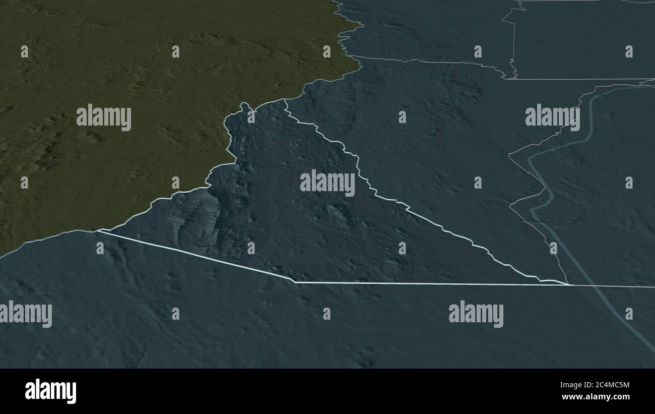 Zoom in on Mwanza (district of Malawi) outlined. Oblique perspective ...