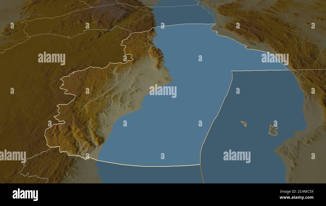 Zoom in on Nkhata Bay (district of Malawi) outlined. Oblique ...