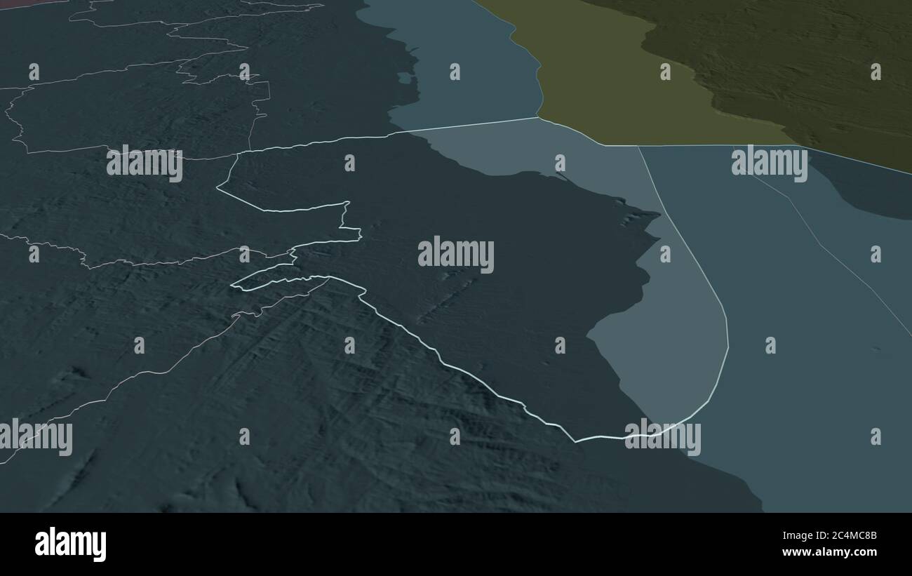 Zoom in on Salima (district of Malawi) outlined. Oblique perspective ...