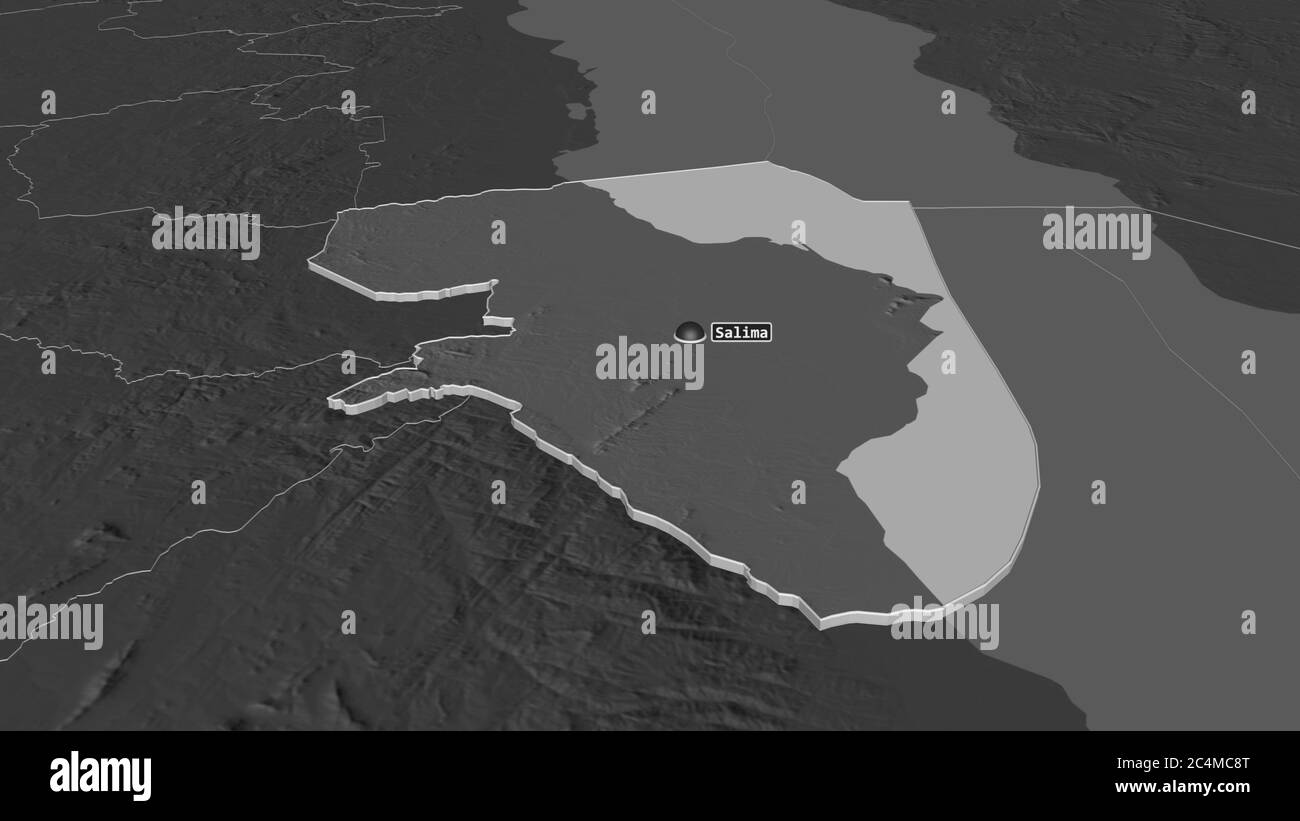 Zoom in on Salima (district of Malawi) extruded. Oblique perspective ...