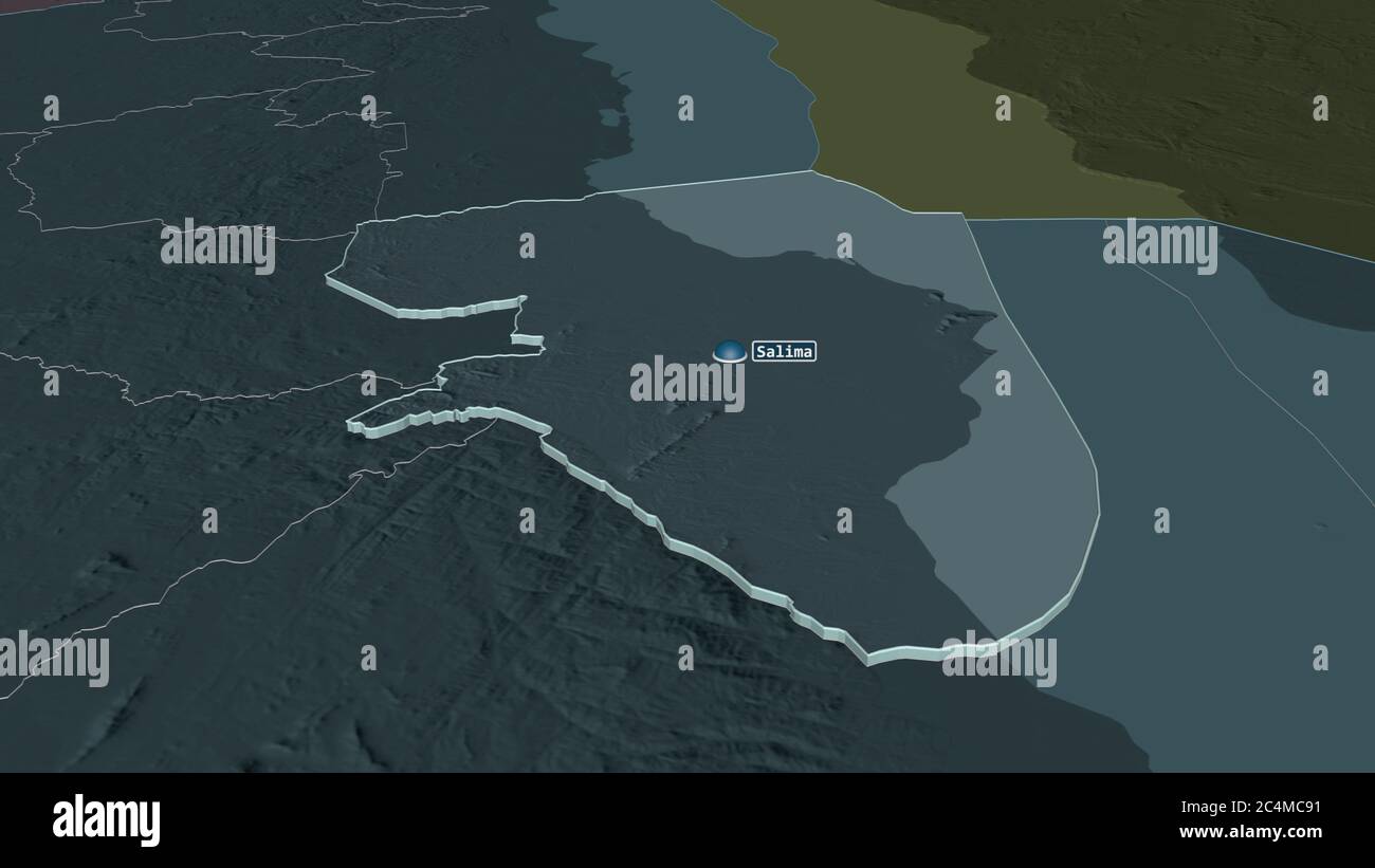 Zoom in on Salima (district of Malawi) extruded. Oblique perspective ...