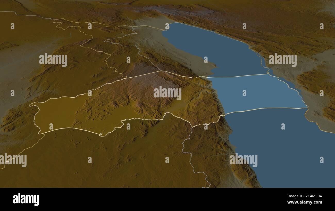 Zoom in on Rumphi (district of Malawi) outlined. Oblique perspective ...