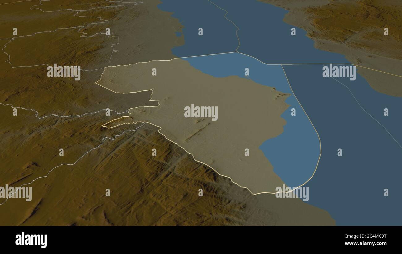Zoom in on Salima (district of Malawi) outlined. Oblique perspective ...