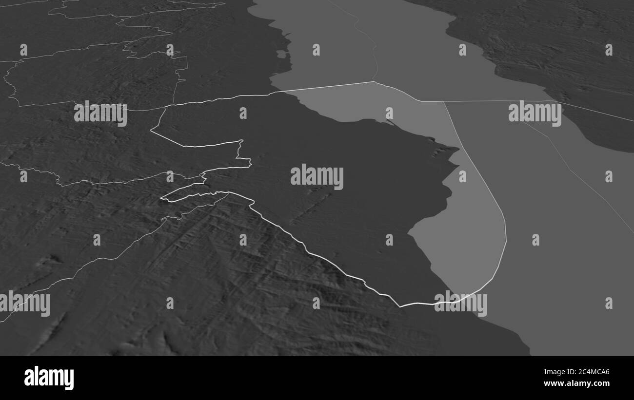 Zoom in on Salima (district of Malawi) outlined. Oblique perspective ...