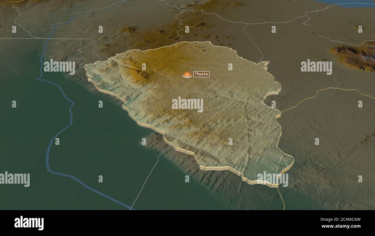 Zoom in on Thyolo (district of Malawi) extruded. Oblique perspective ...