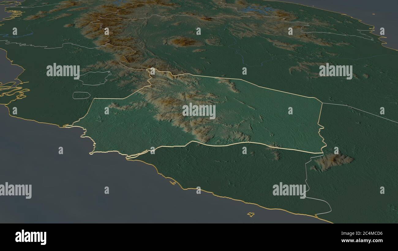 Zoom in on Negeri Sembilan (state of Malaysia) outlined. Oblique ...