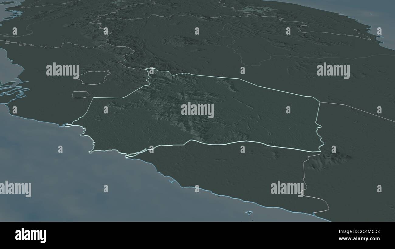 Zoom in on Negeri Sembilan (state of Malaysia) outlined. Oblique ...