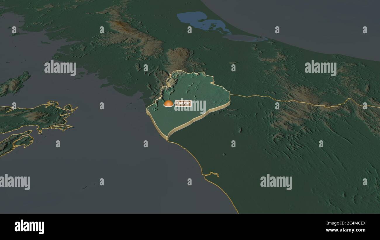 Zoom in on Perlis (state of Malaysia) extruded. Oblique perspective ...