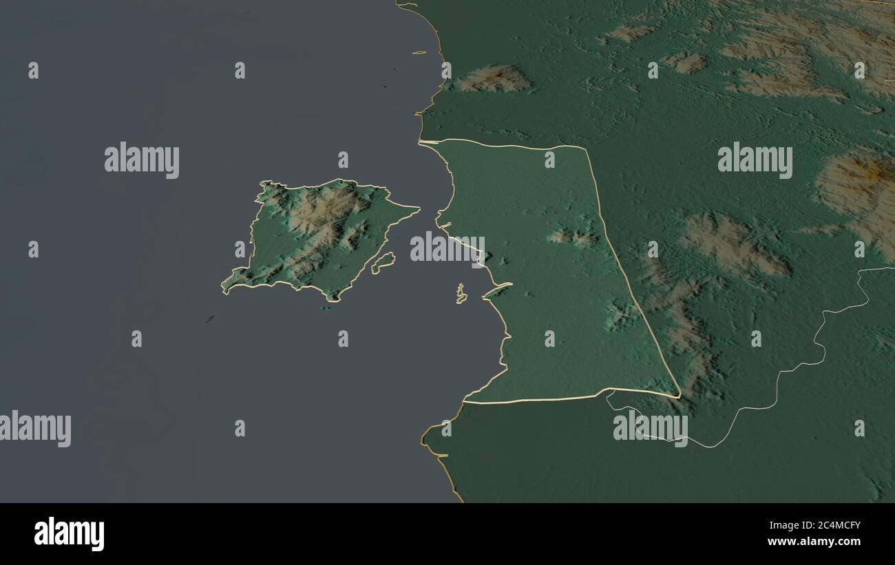 Zoom in on Pulau Pinang (state of Malaysia) outlined. Oblique ...
